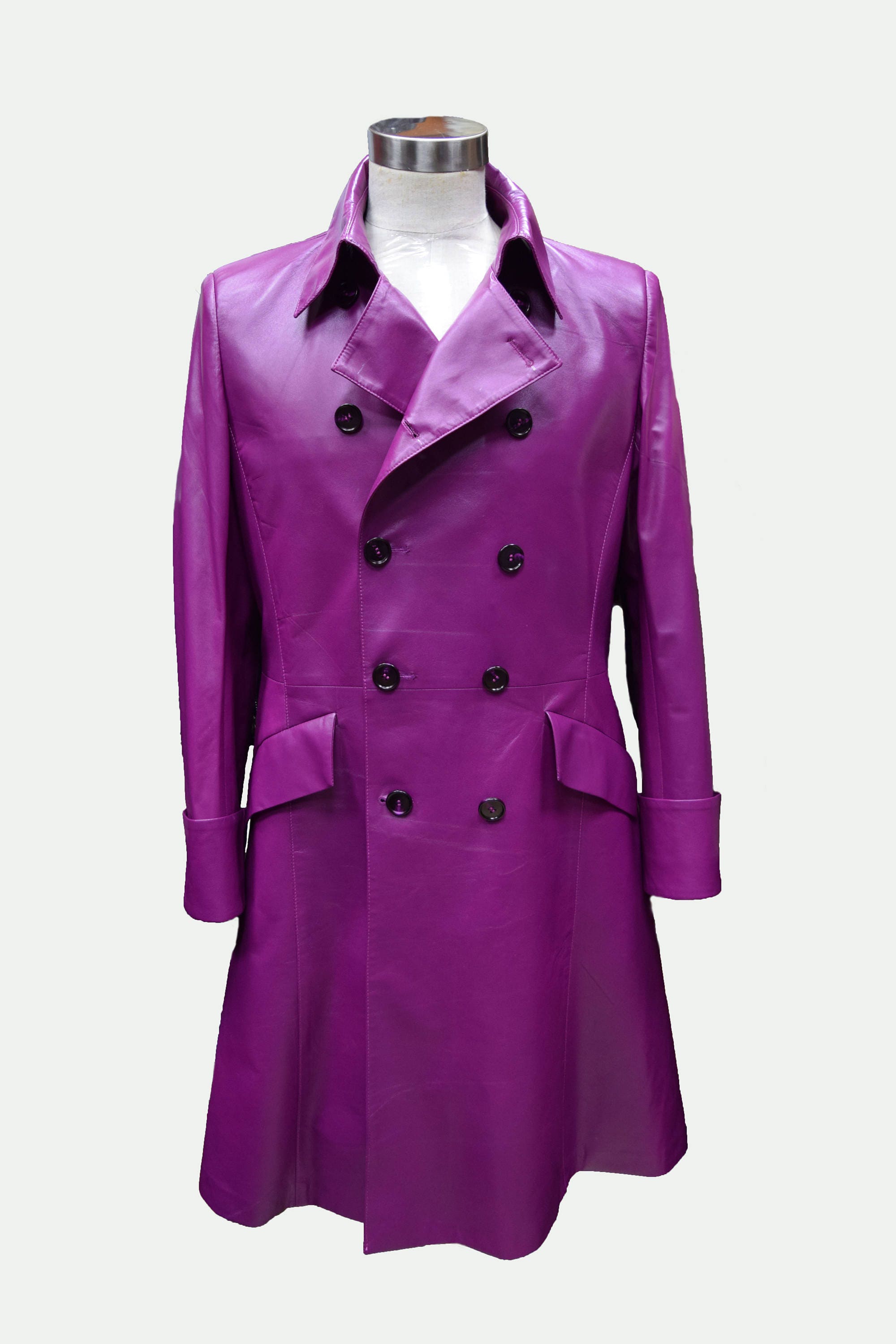 Custom Men's Fuchsia Trench Leather Jacket Fuchsia - Etsy