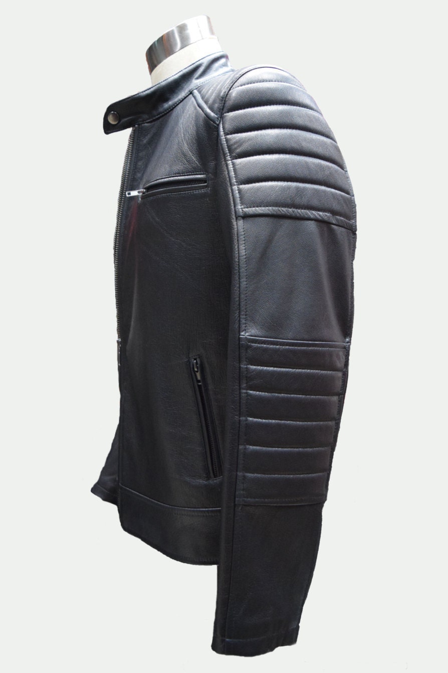 Custom Men's Leather Jacket - Black Motorcross Jacket - 100% Lambskin ...