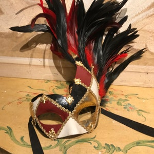 Venetian Mask,winged Mask Red and Black Feathers,original Mask - Etsy