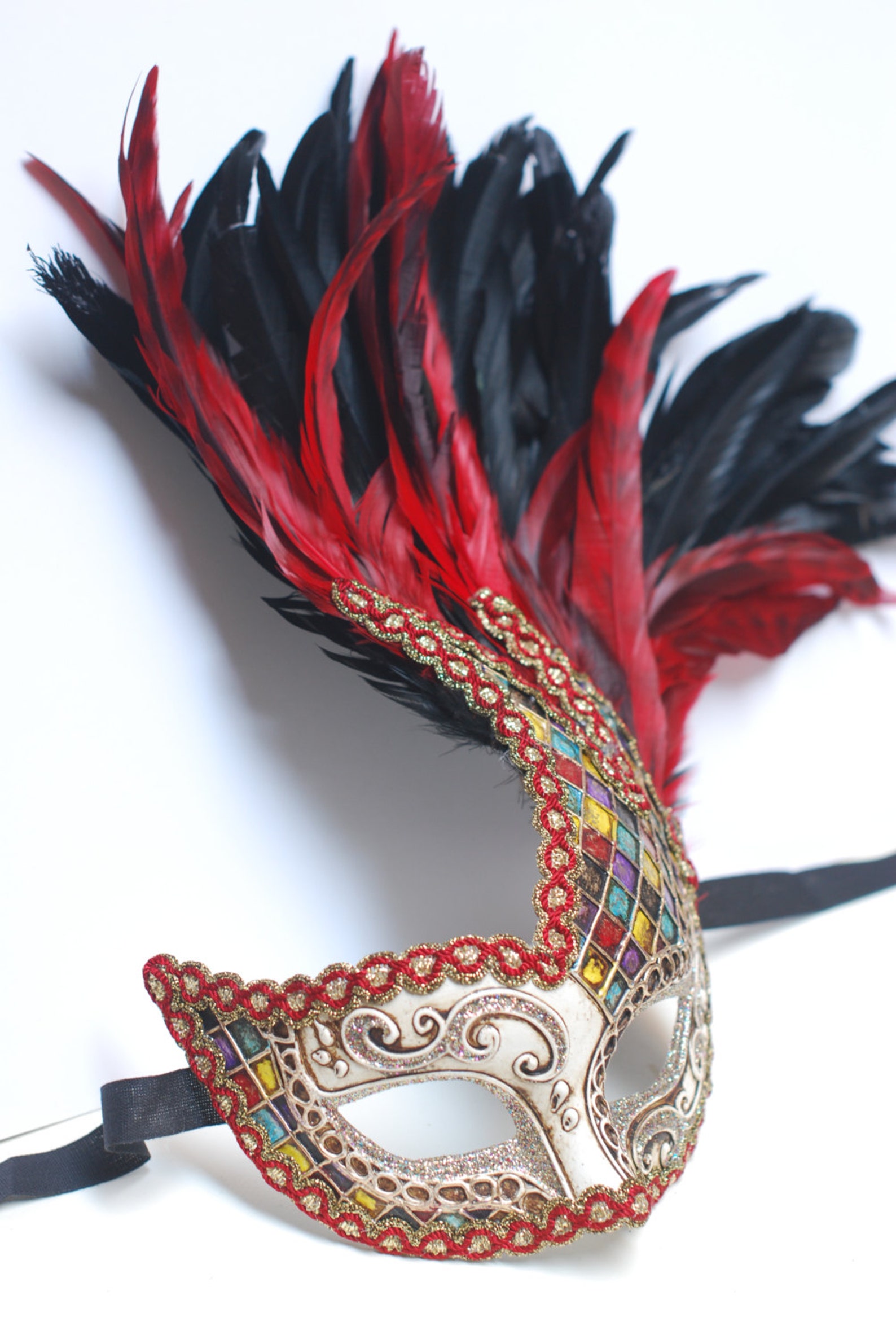 Masquerade mask for women with feathers Eye mask for women | Etsy