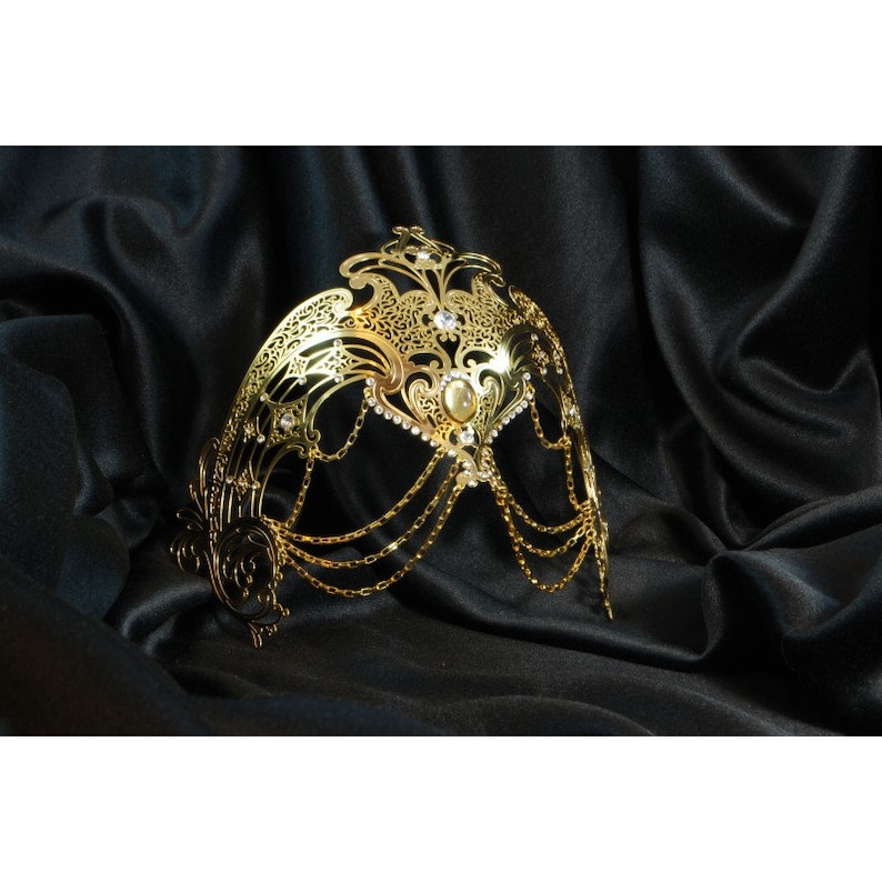 Masquerade Metal Mask Laser Cut - Black Sexy Mask for Women With Chains ...