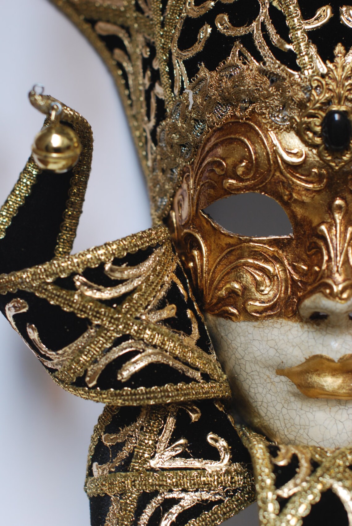 Jester Mask With Collar Full Face Venetian Mask Gold and | Etsy