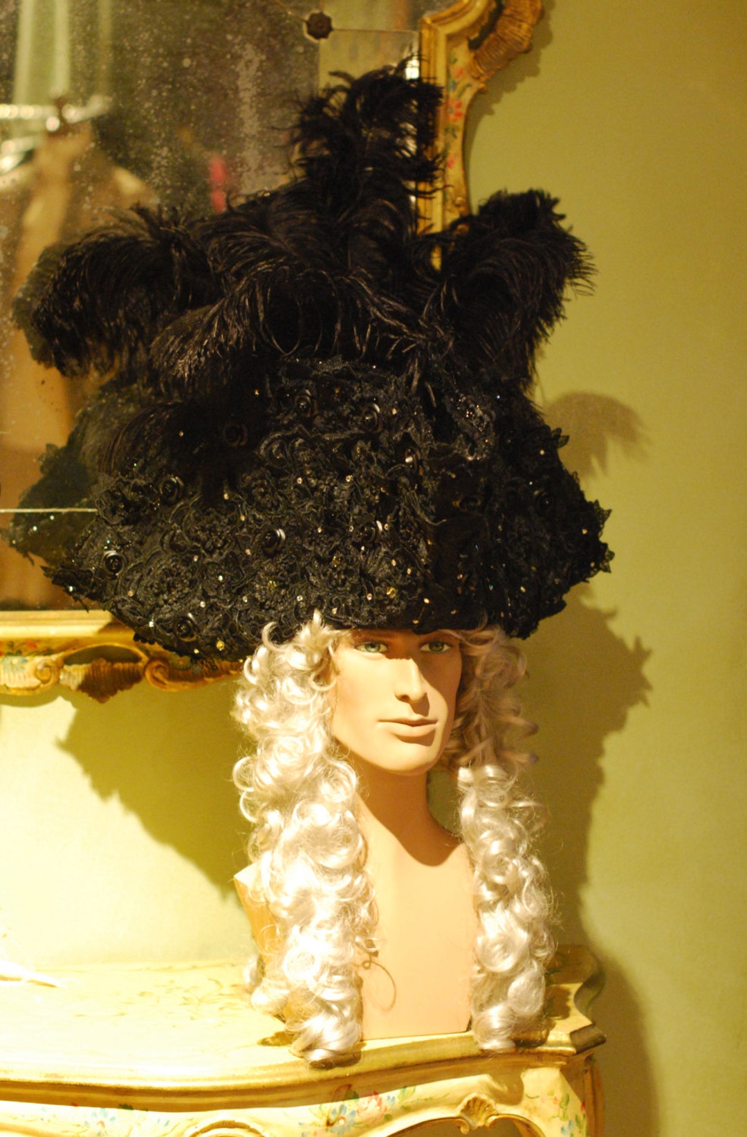 Tricorn Hat - Historical Black Men Hat Made of Wool Fully Decorated ...