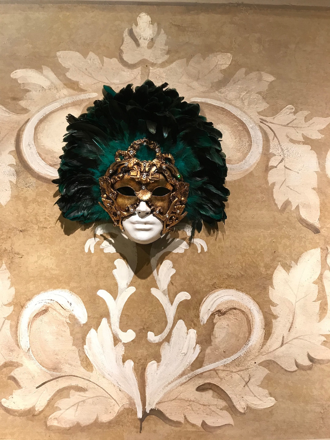 Venetian Mask,green Baroque Feather Mask,original Mask - Etsy