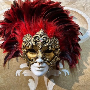 Maschera Veneziana,maschera Di Piume Barocche Rosse,maschera Originale ...
