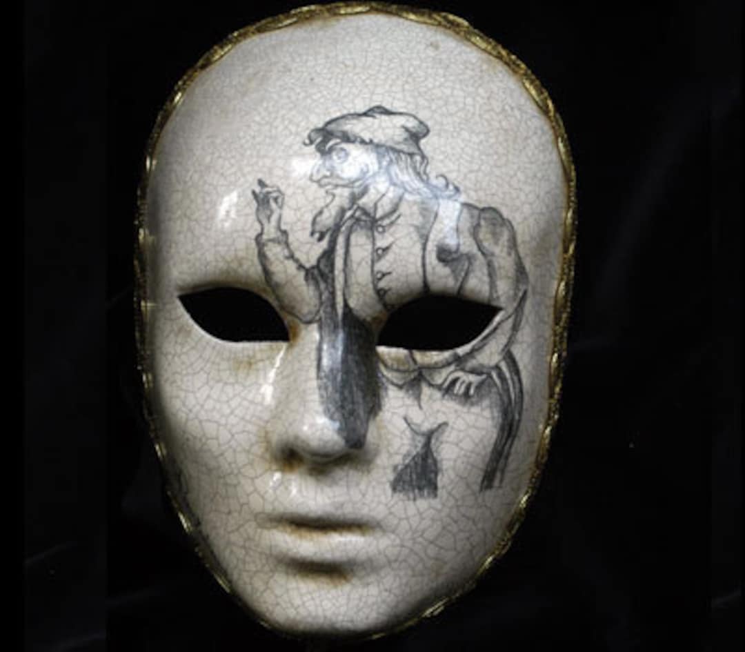 Masquerade Mask With Handmade Pencil Sketch - Full Face Venetian Mask ...