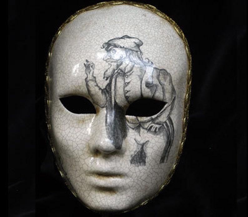 Masquerade Mask With Handmade Pencil Sketch Full Face - Etsy