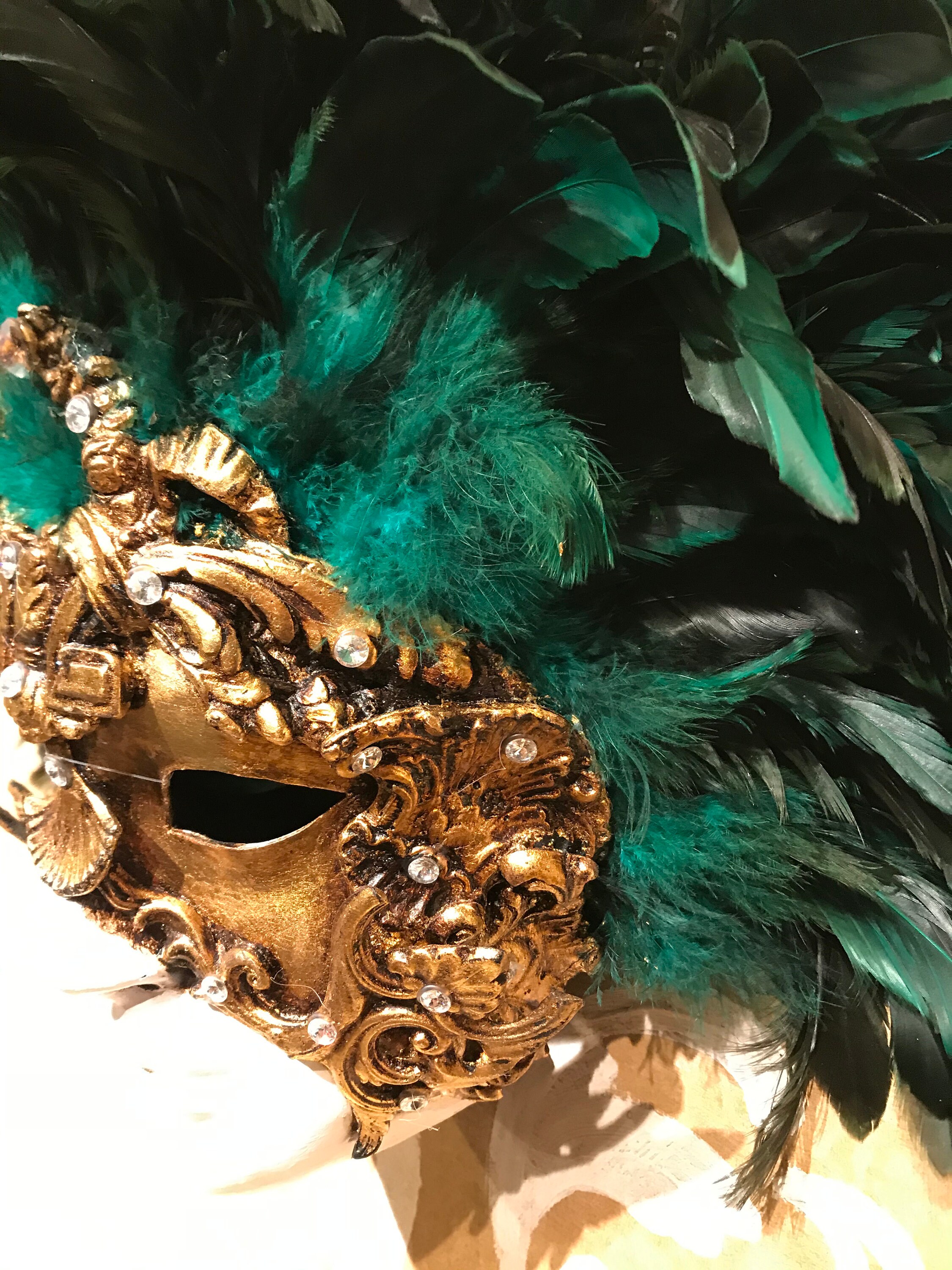 Máscara veneciana,Máscara de plumas barroca verde,Máscara original ...