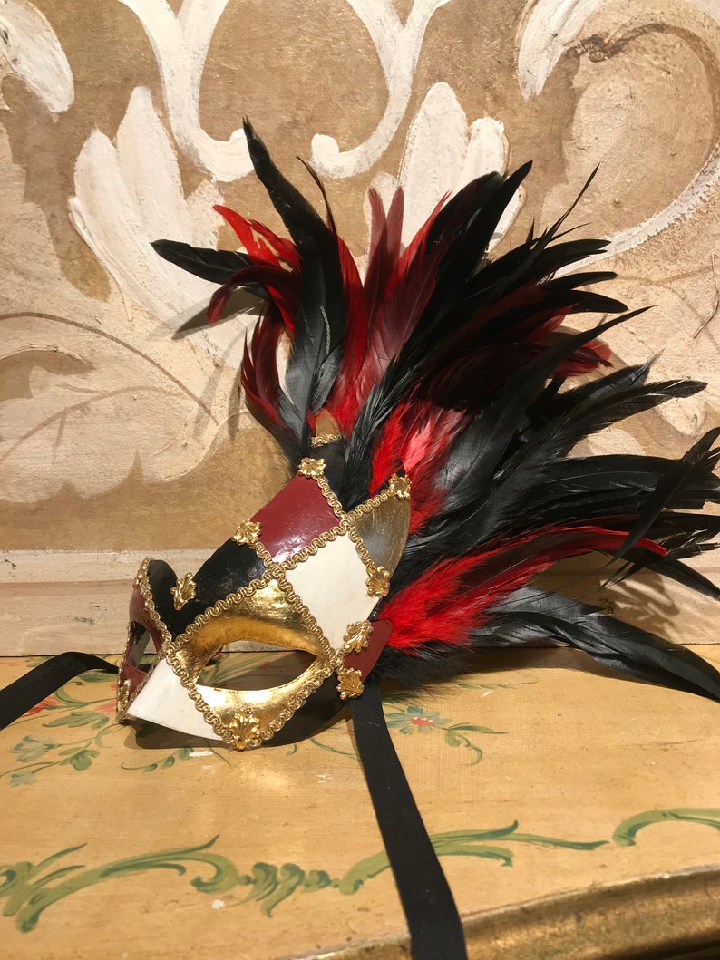 Venetian MaskWinged Mask Red and Black FeathersOriginal Mask | Etsy