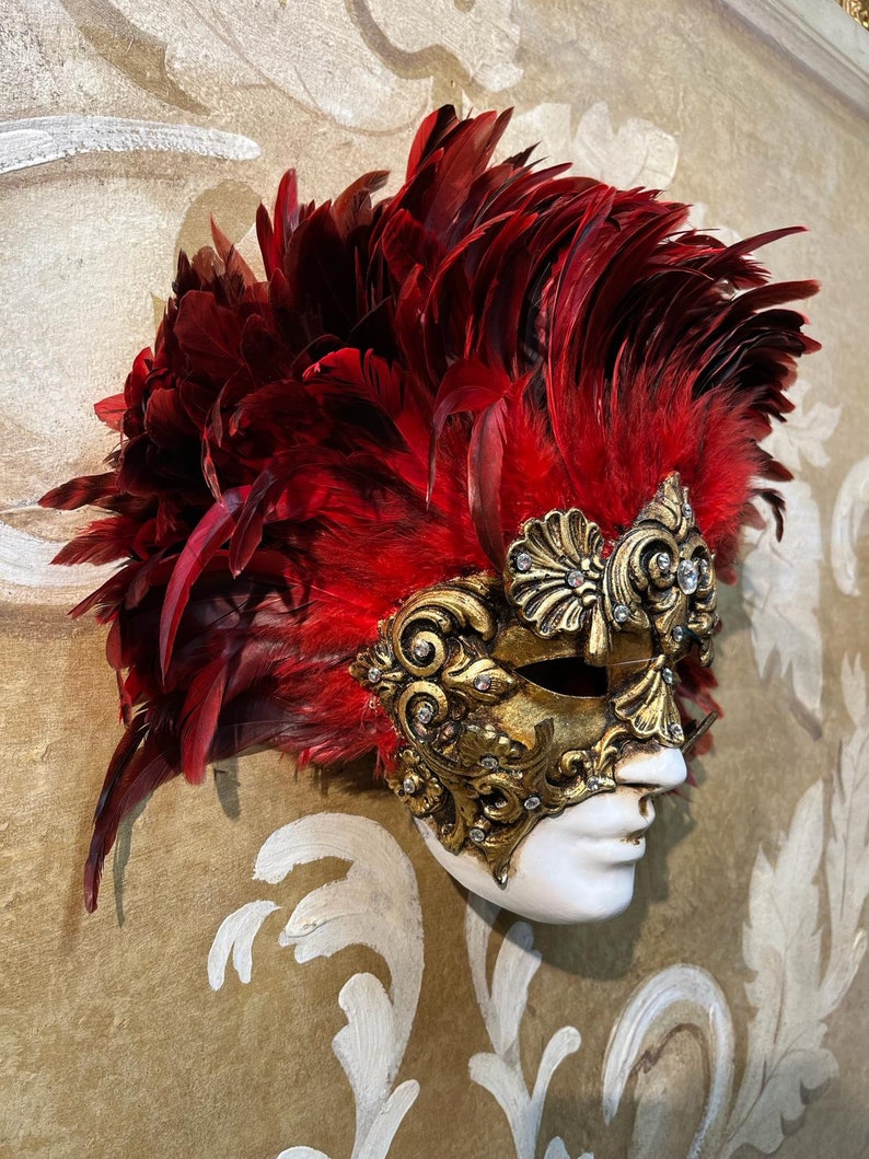 Maschera Veneziana,maschera Di Piume Barocche Rosse,maschera Originale ...