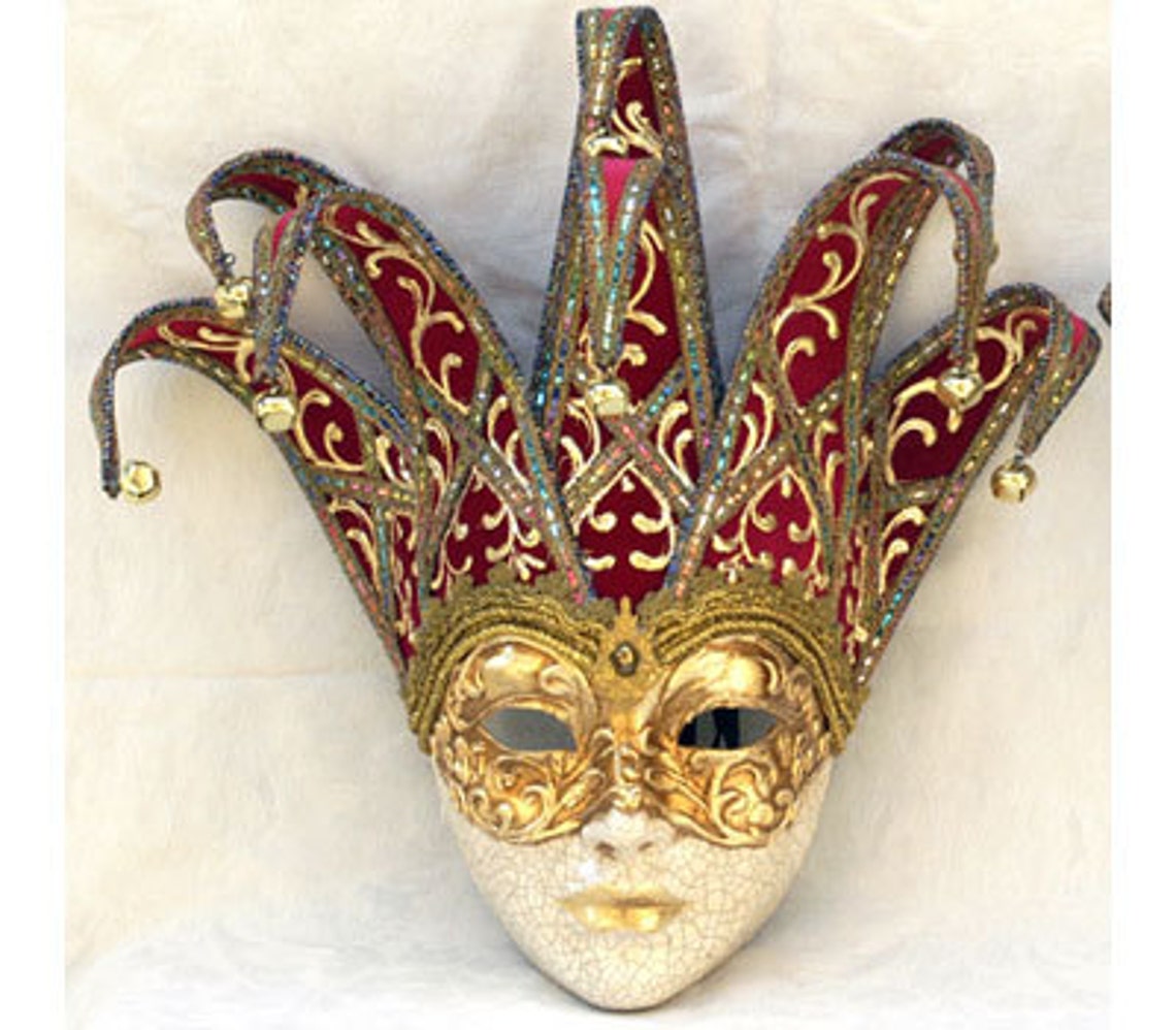 Joker Mask - Jester Masquerade Mask - Full Face Venetian Mask Gold and ...