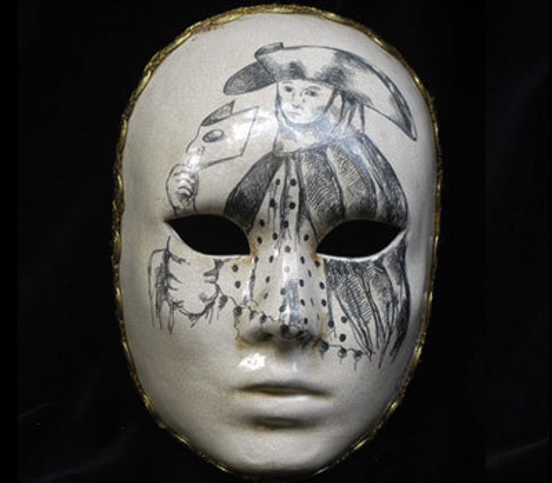 Masquerade Mask With Handmade Pencil Sketch - Full Face Venetian Mask ...