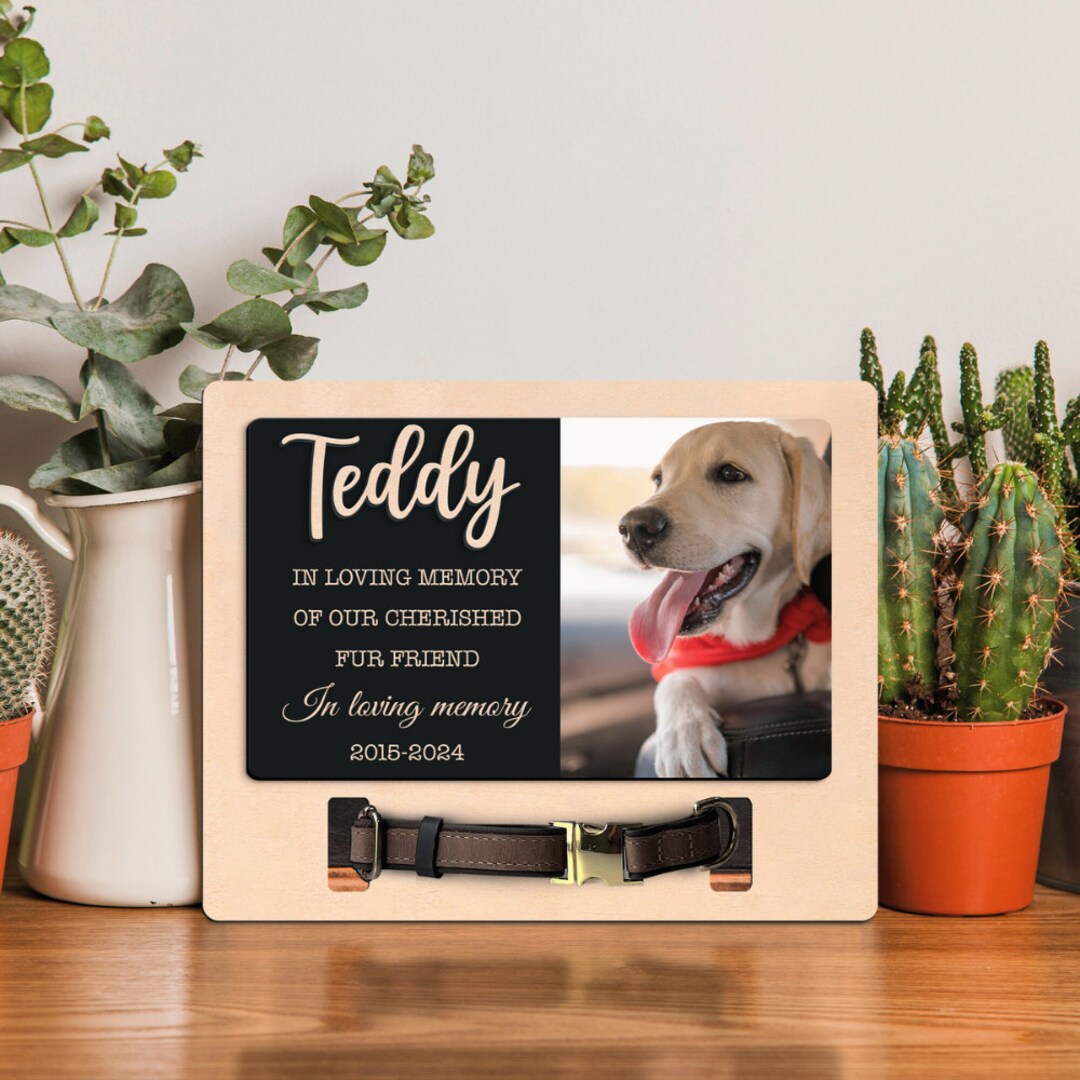 Dog Memorial Wood Frame With Collar Holder, Personalized Memorial Pet ...