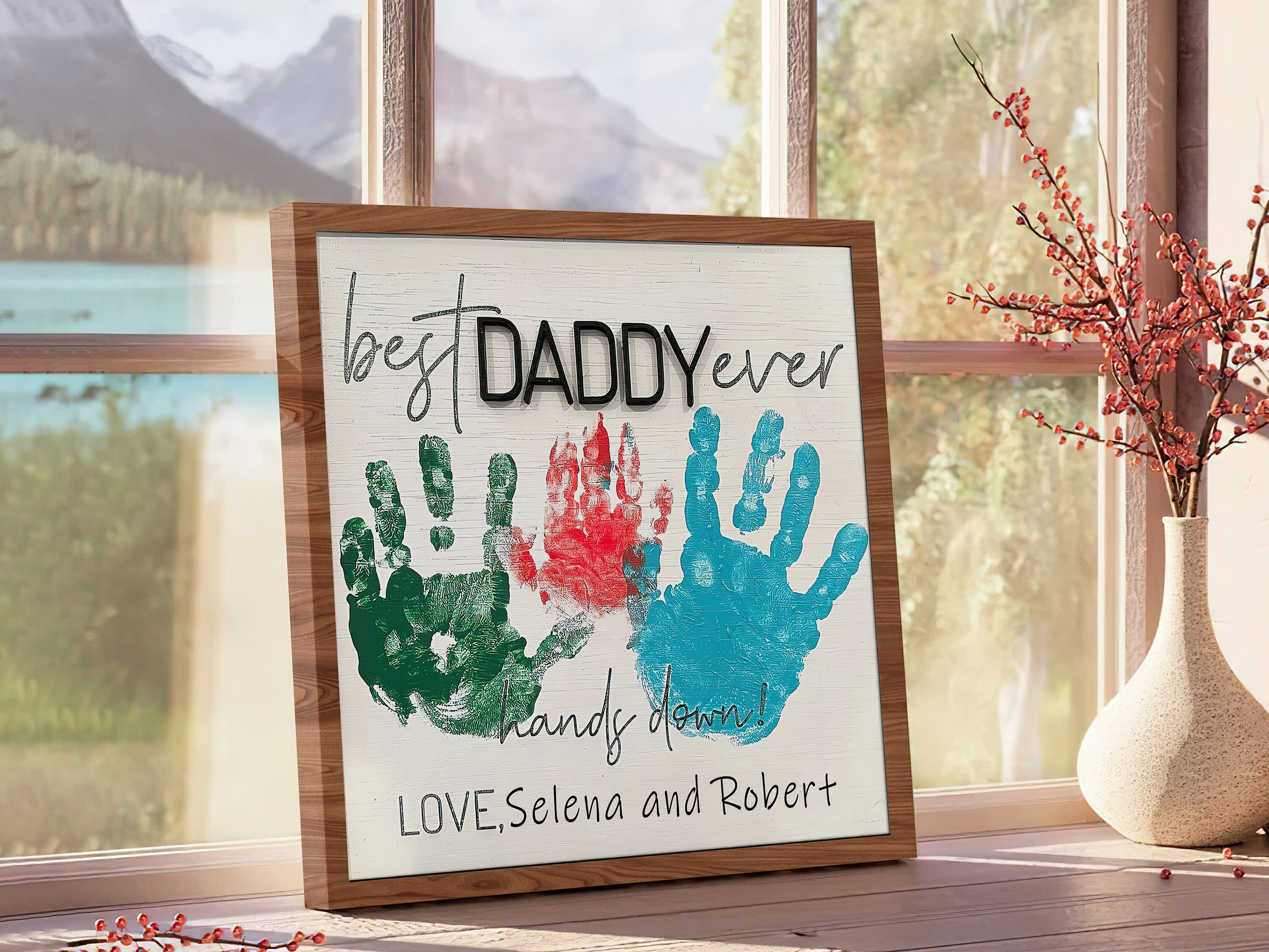 Customize Father's Day Handprint Sign, Best Dad Ever Handprint Art DIY ...