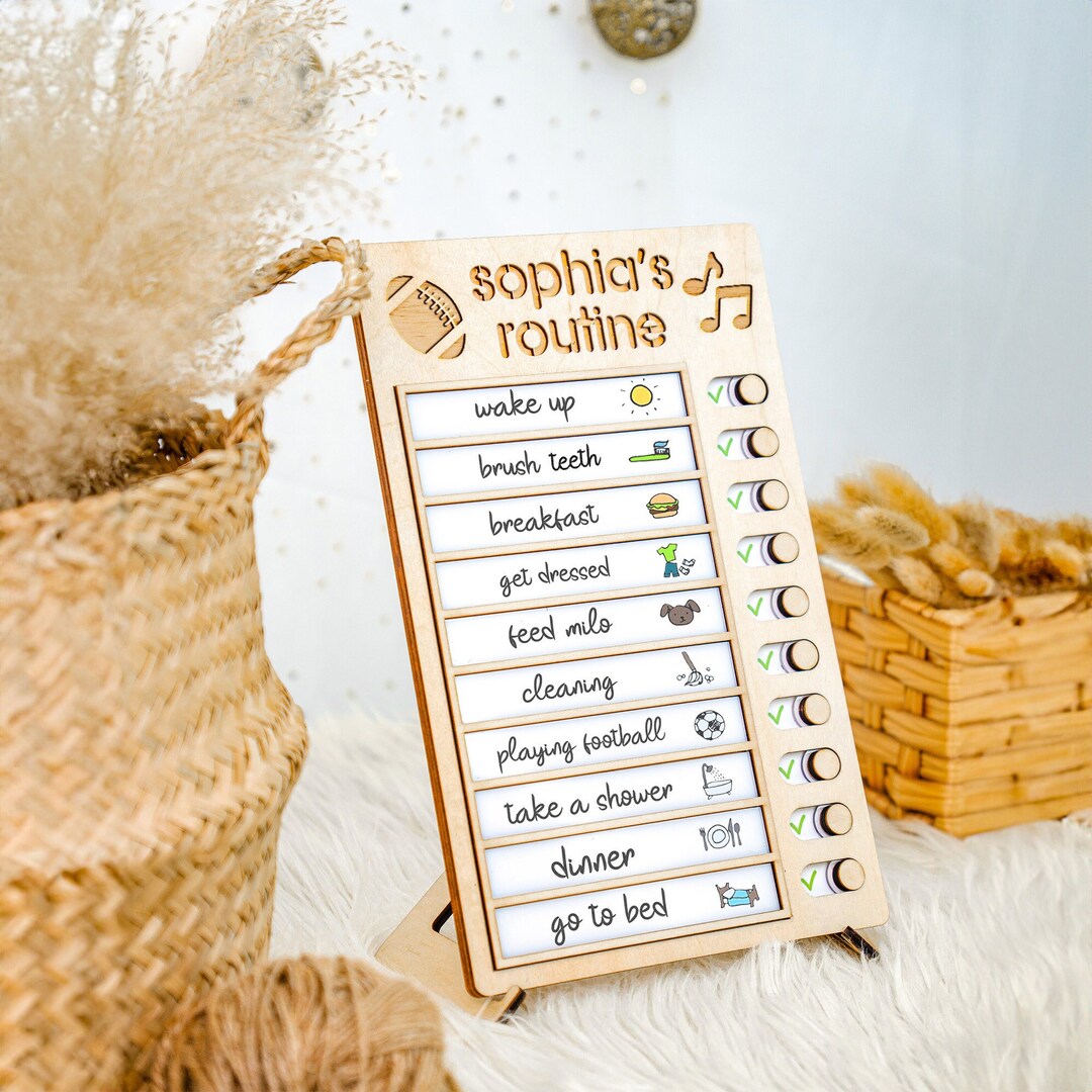 Wooden Chore Chart for Kids, Daily Checklist, Personalized Sliding ...