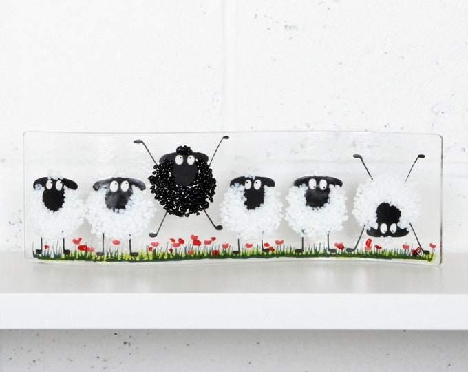 Handcrafted Fused Glass Art Black and White Sheep Wave - Etsy