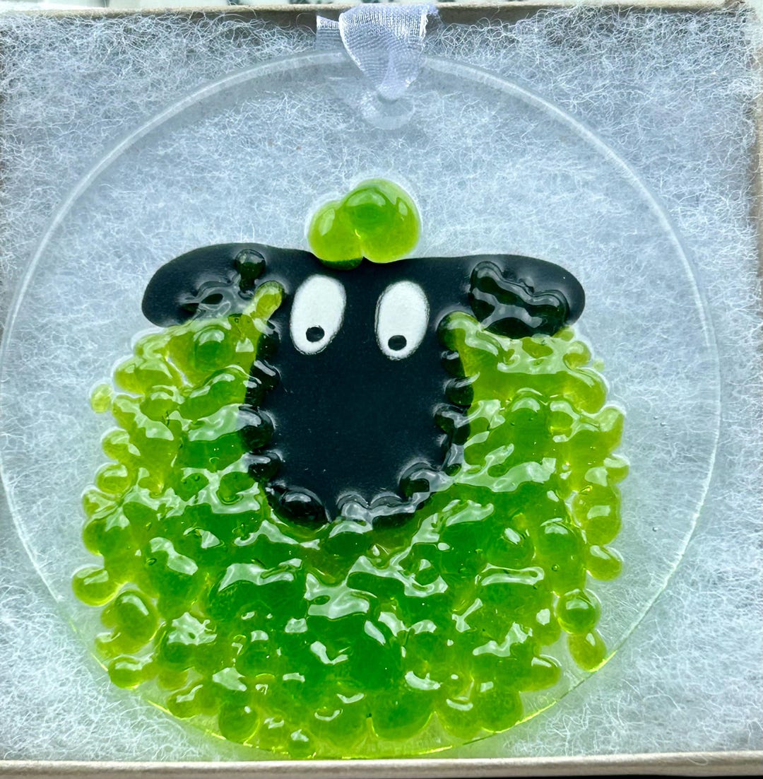 Handcrafted Fused Glass Art - Green Sheep Circle - Etsy