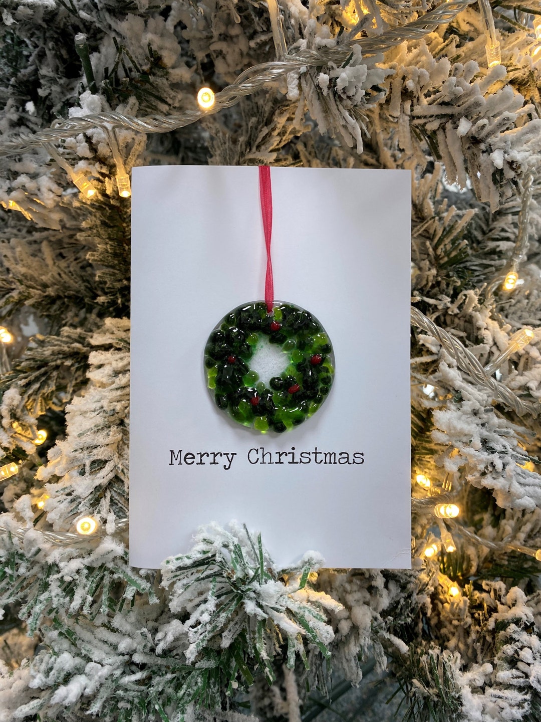 Wreath Fused Glass Card - Blank Inside - With Detachable Keepsake ...