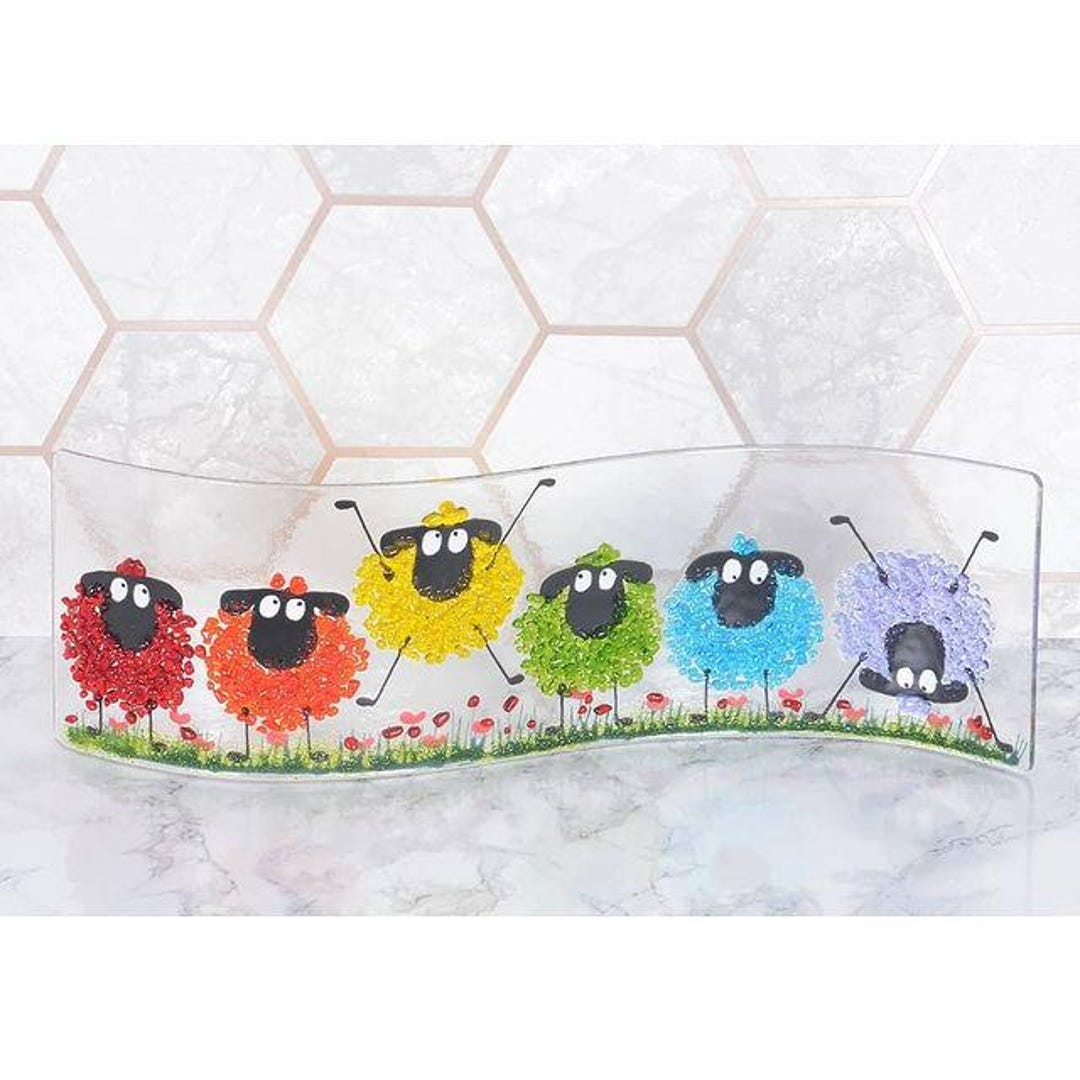 Artisan Handmade Fused Glass - Vibrant Rainbow Sheep Wave Sculpture - Etsy
