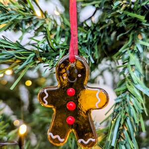 Handcrafted Fused Glass Art - Mini Christmas Gingerbread Man Hanging ...