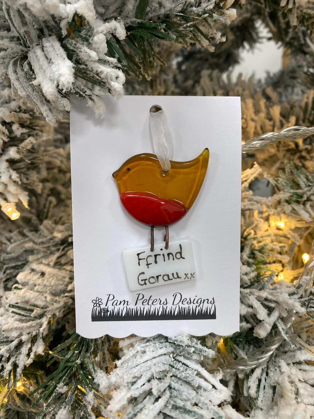 Handmade Fused Glass Robin With Letter - Ffrind Gorau - Etsy