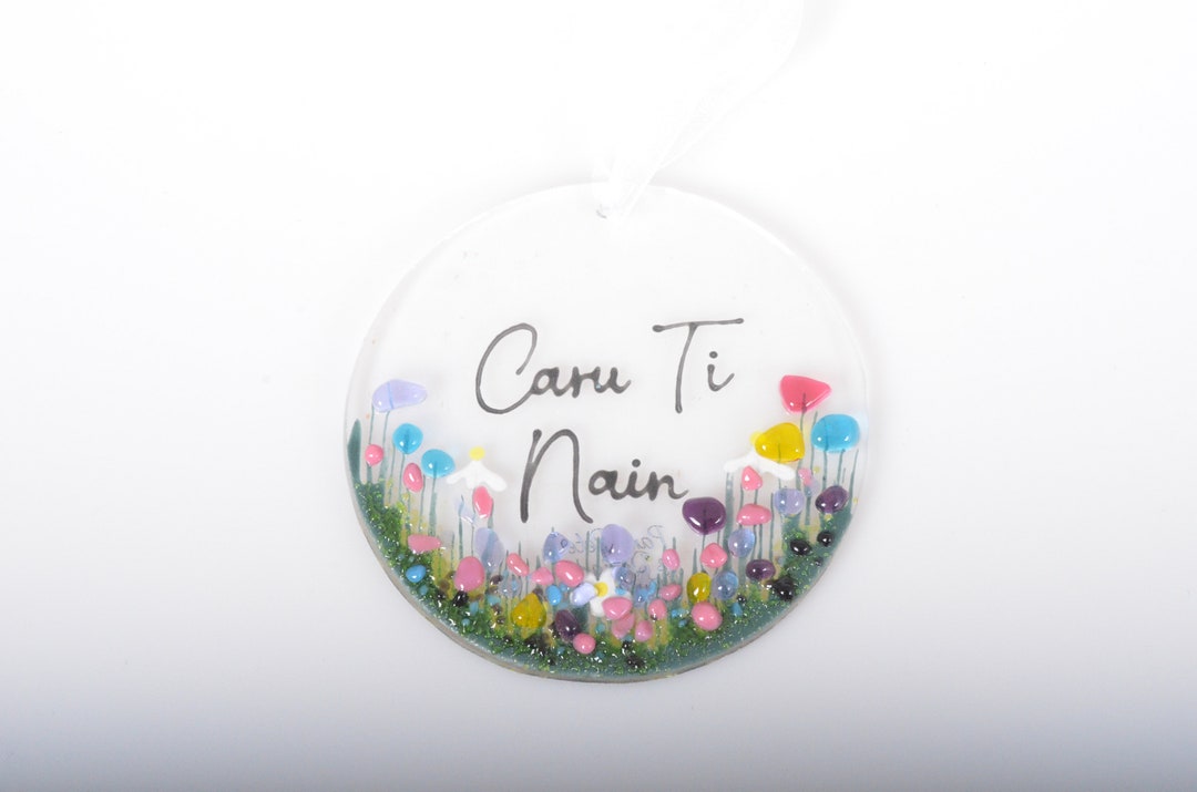 Caru Ti Nain (love You Grandma) Wildflower Fused Glass Suncatcher ...