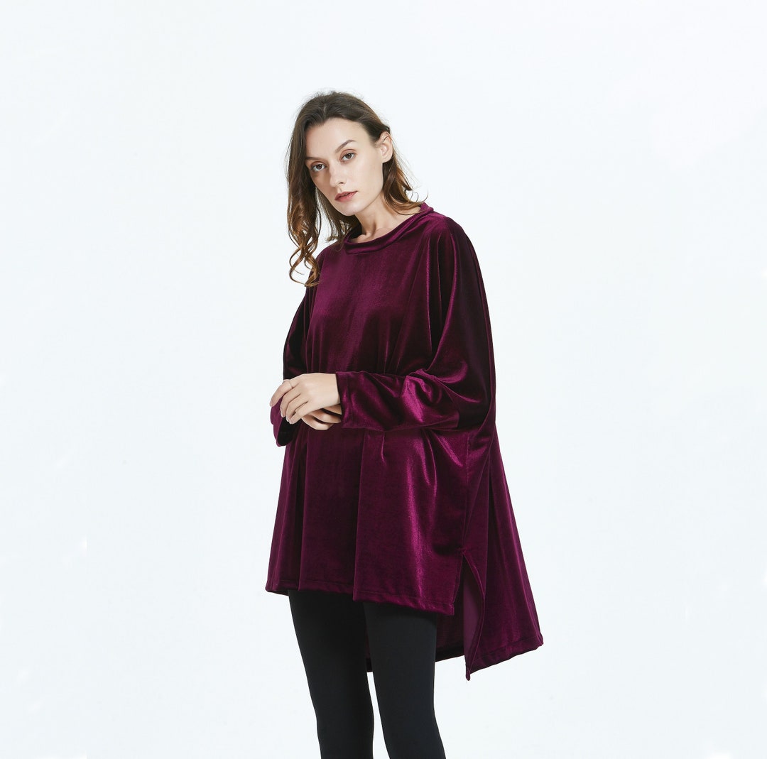 Women's Velvet Tops Long Sleeves Shirt Velvet Blouse Fall Loose Casual ...