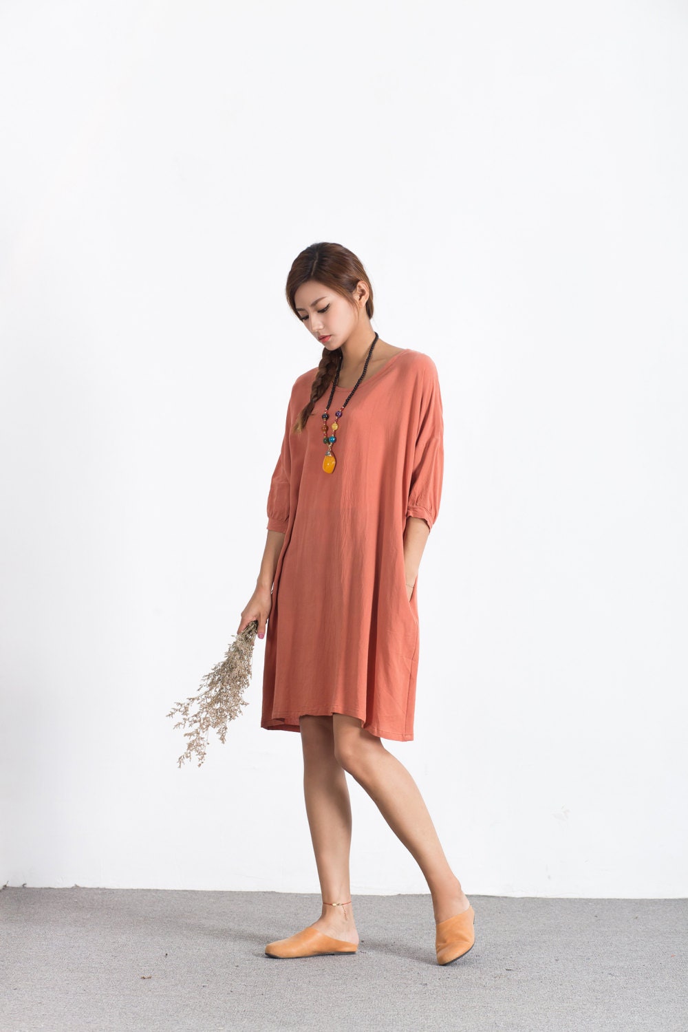 Linen dresses for women short Sleeve knee length Summer | Etsy