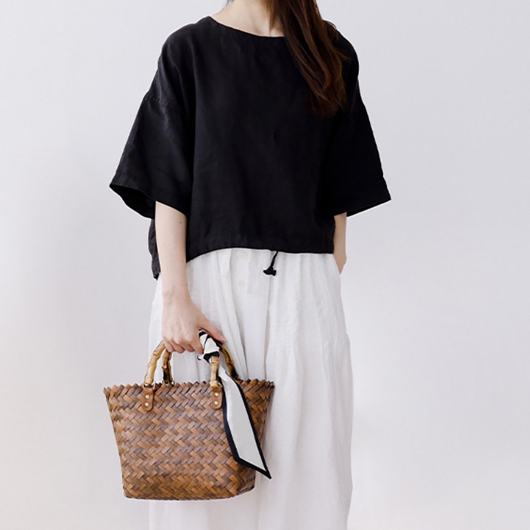 Women 100% Linen Tops Loose Linen Blouses Short Sleeves Shirt Soft ...