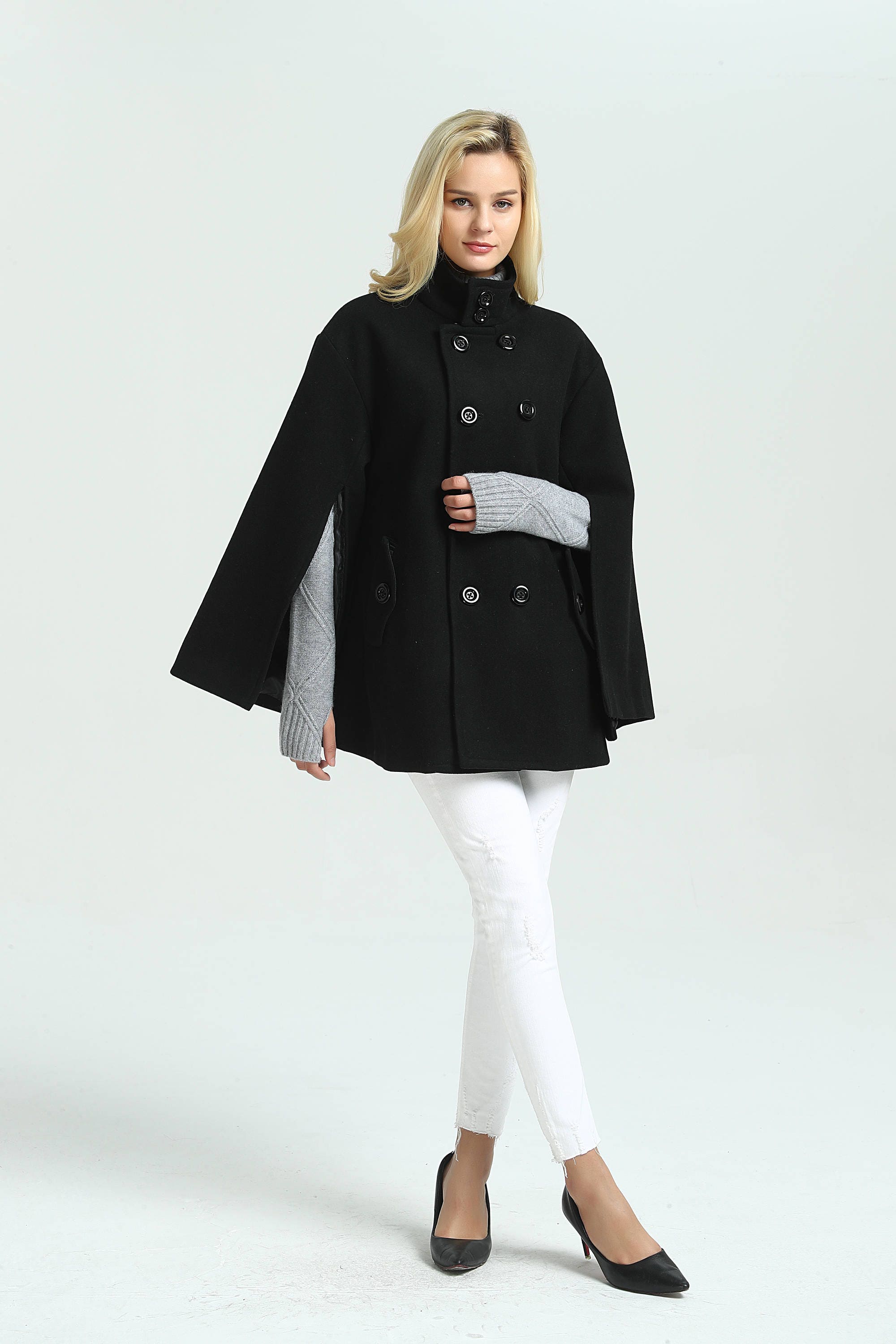 Women's Cloak Coat Outwear Loose Wool Jacket Short Warm | Etsy