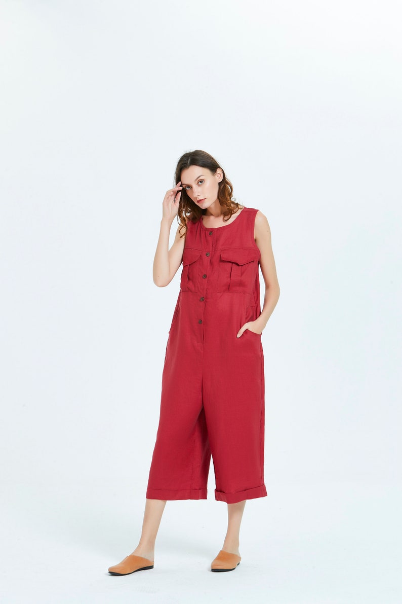 Women Linen Jumpsuit Overalls Pants With Pockets Linen Romper - Etsy