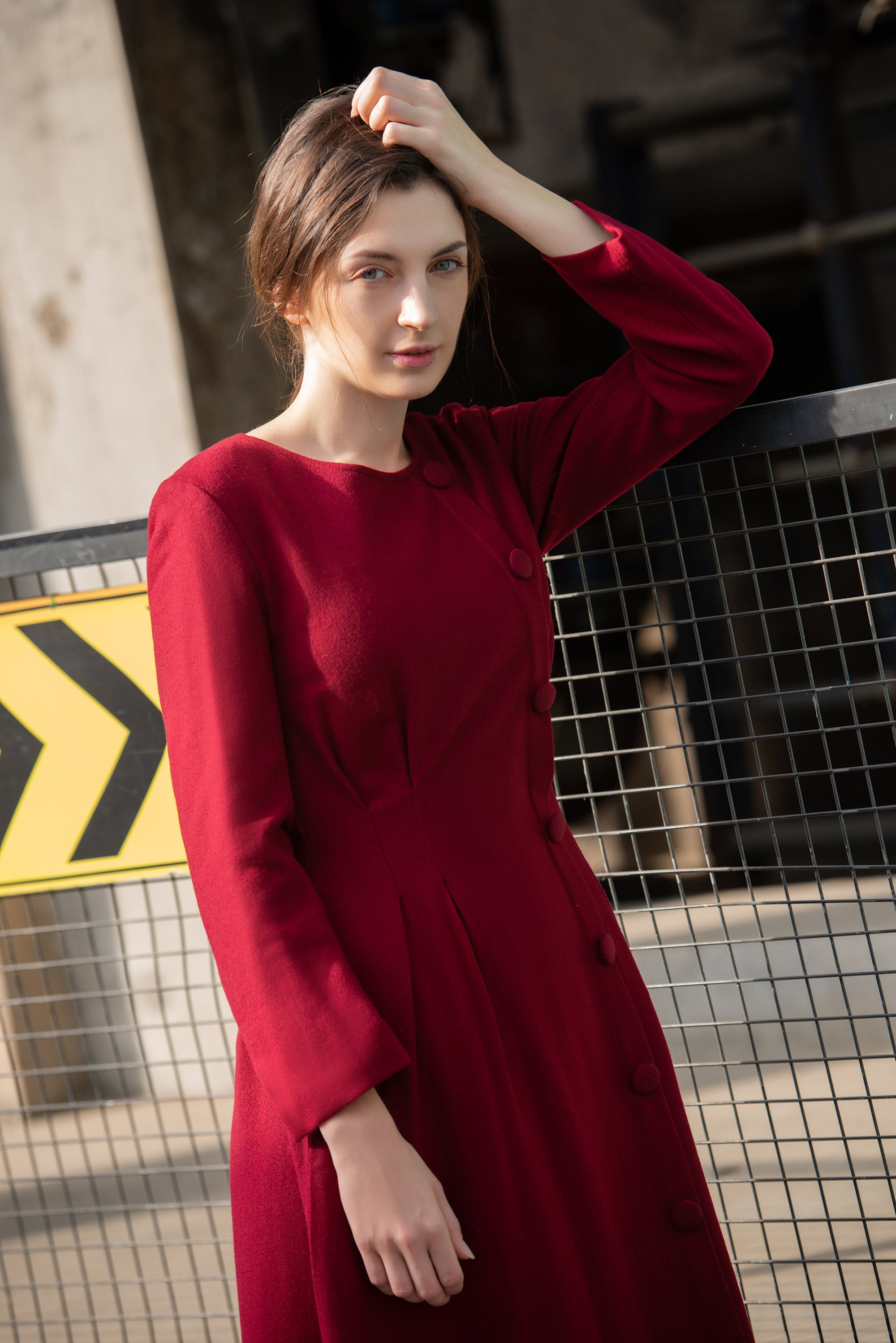 Women Wool Dress Long Sleeves Maxi Dress Fall Winter Retro Fit | Etsy