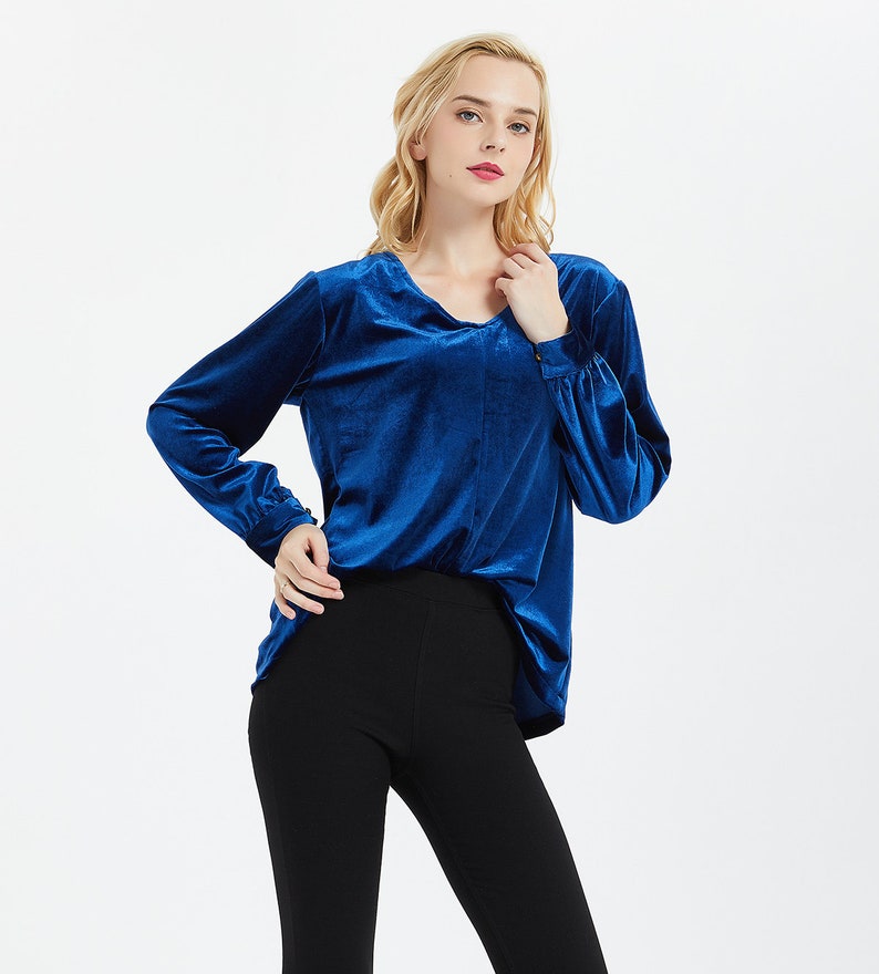 Velvet Shirt Women Long Sleeve V Neck Short Top Large Size Etsy