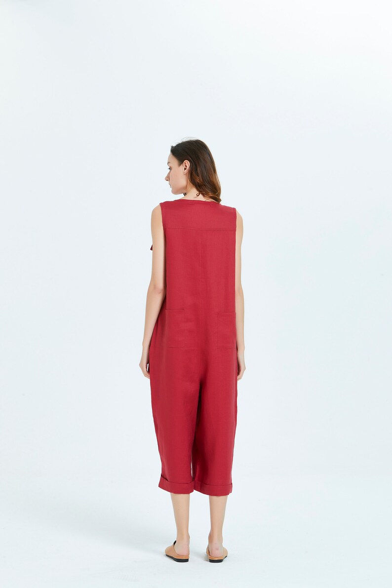 Women Linen Jumpsuit Overalls Pants With Pockets Linen Romper - Etsy