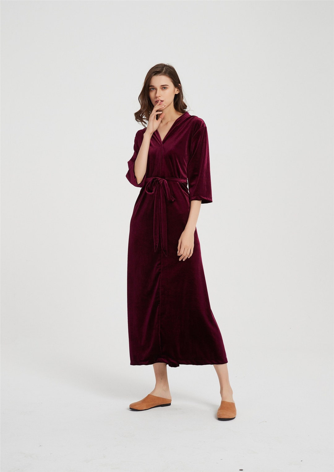 Women Velvet Wrap Dress Velvet Long Dress Velvet Robes Fall - Etsy