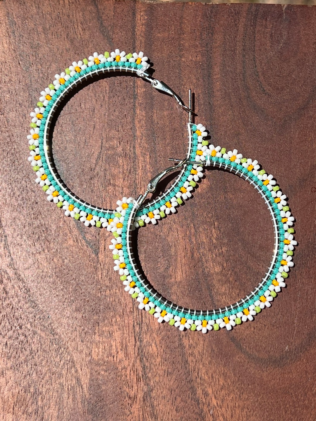 Daisy Beaded Hoop Earrings: Handmade Spring Jewelry - Etsy