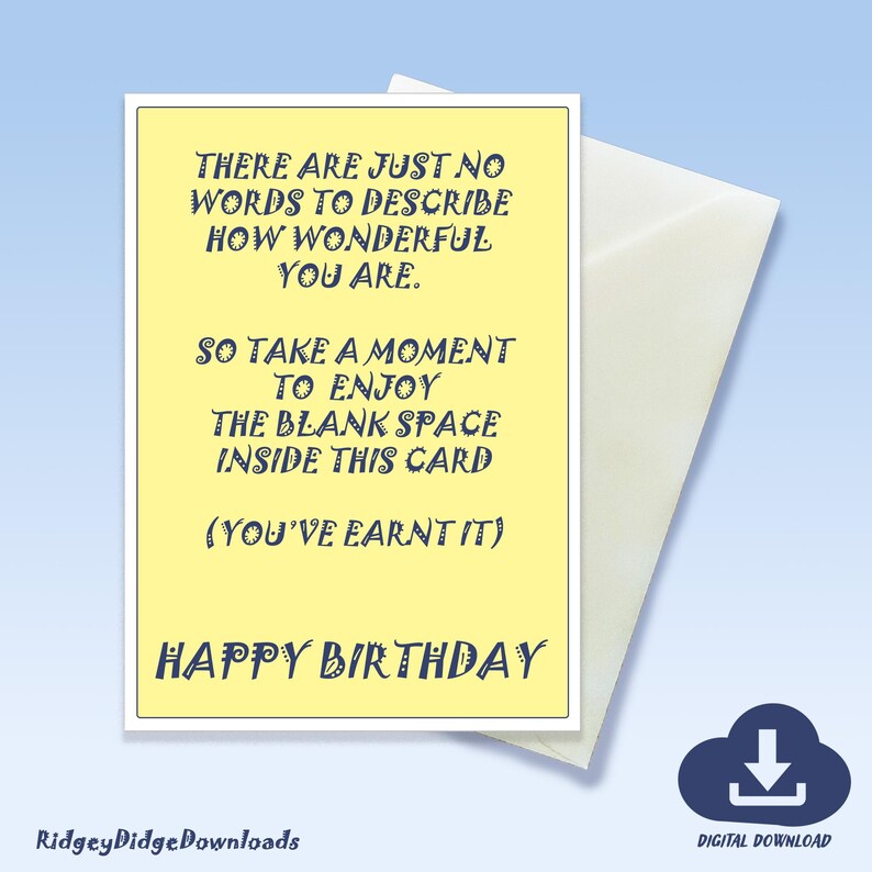 No Words Humorous Birthday Card | Funny Birthday Card | Instant Digital ...