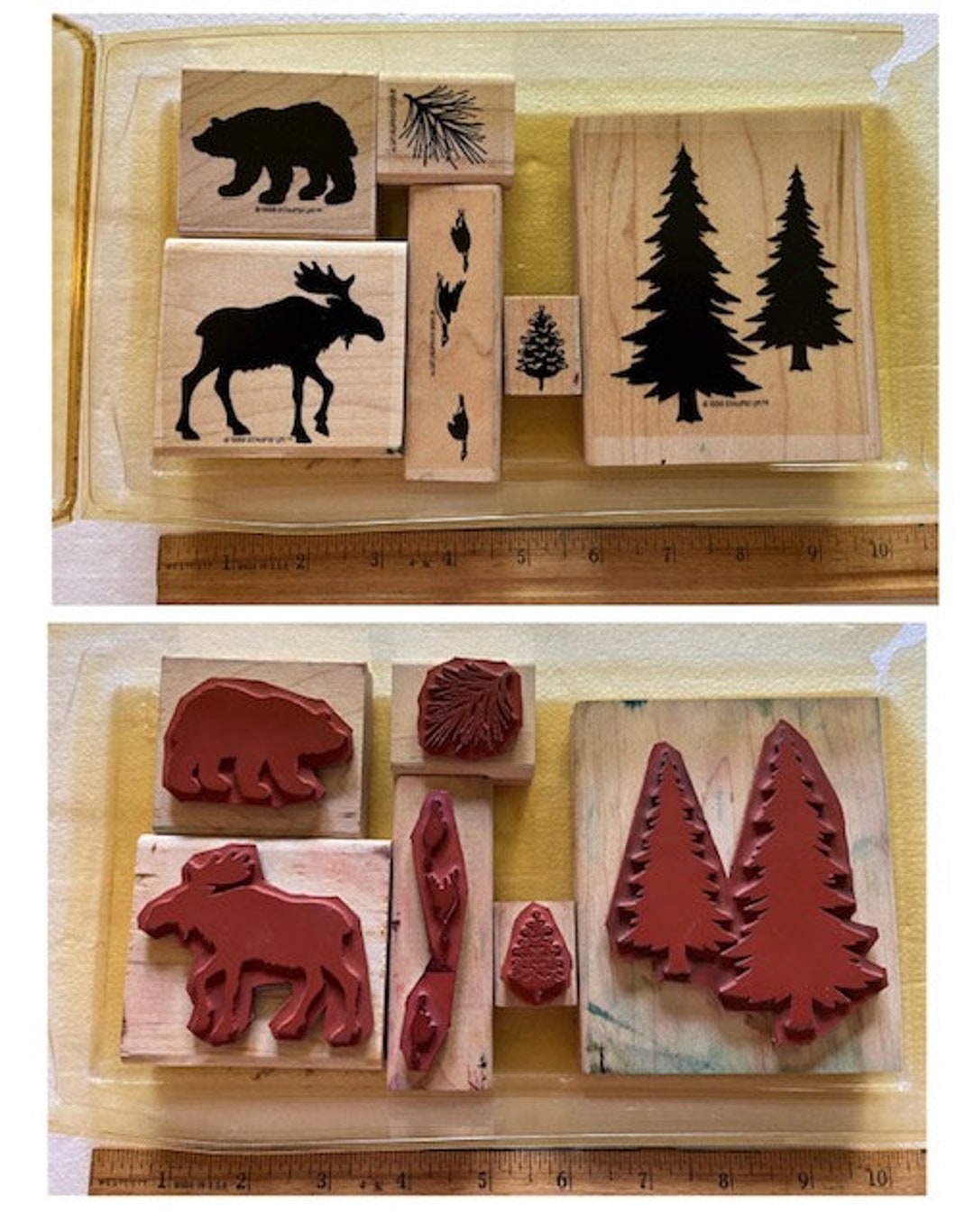 RETIRED Stampin' up Definitely Decorative Pines Set of 6 Wood-mounted ...
