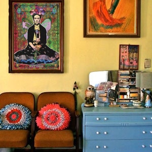 Frida Flowers Poster Mexican Artist F. Kahlo in Buddha Mode With ...