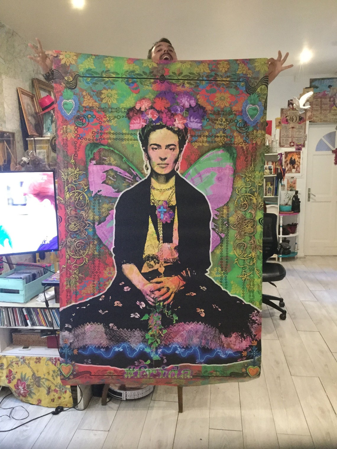 Frida Flowers Poster Mexican Artist F. Kahlo in Buddha Mode | Etsy