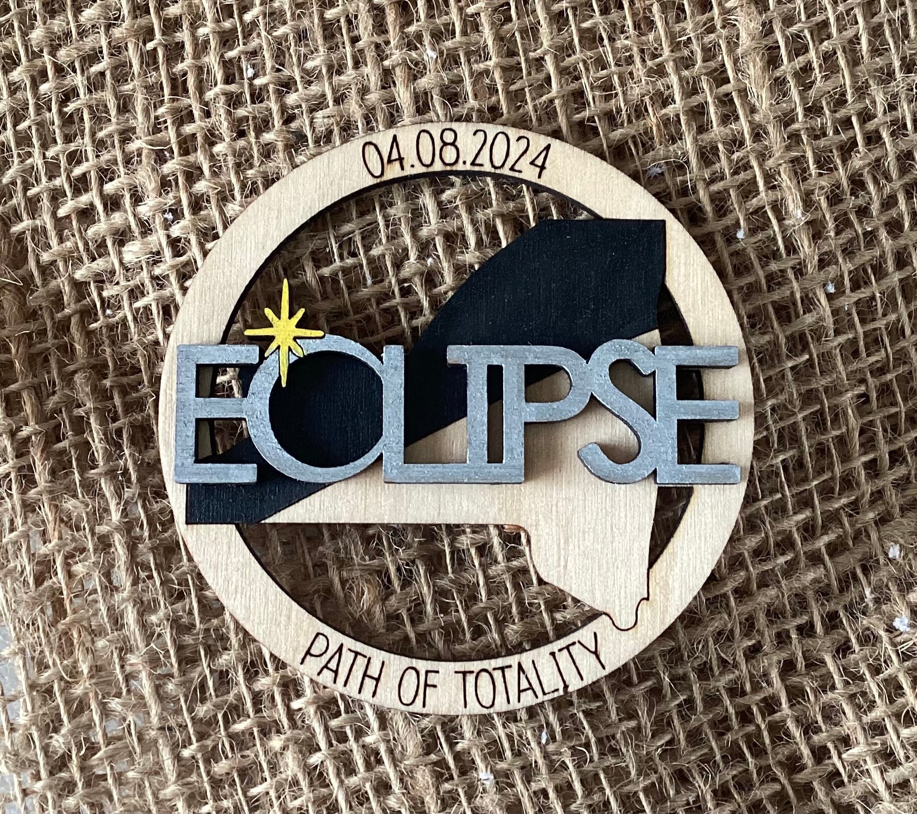 Wooden, Hand Painted Eclipse, Path of Totality, New York State, 2024 ...