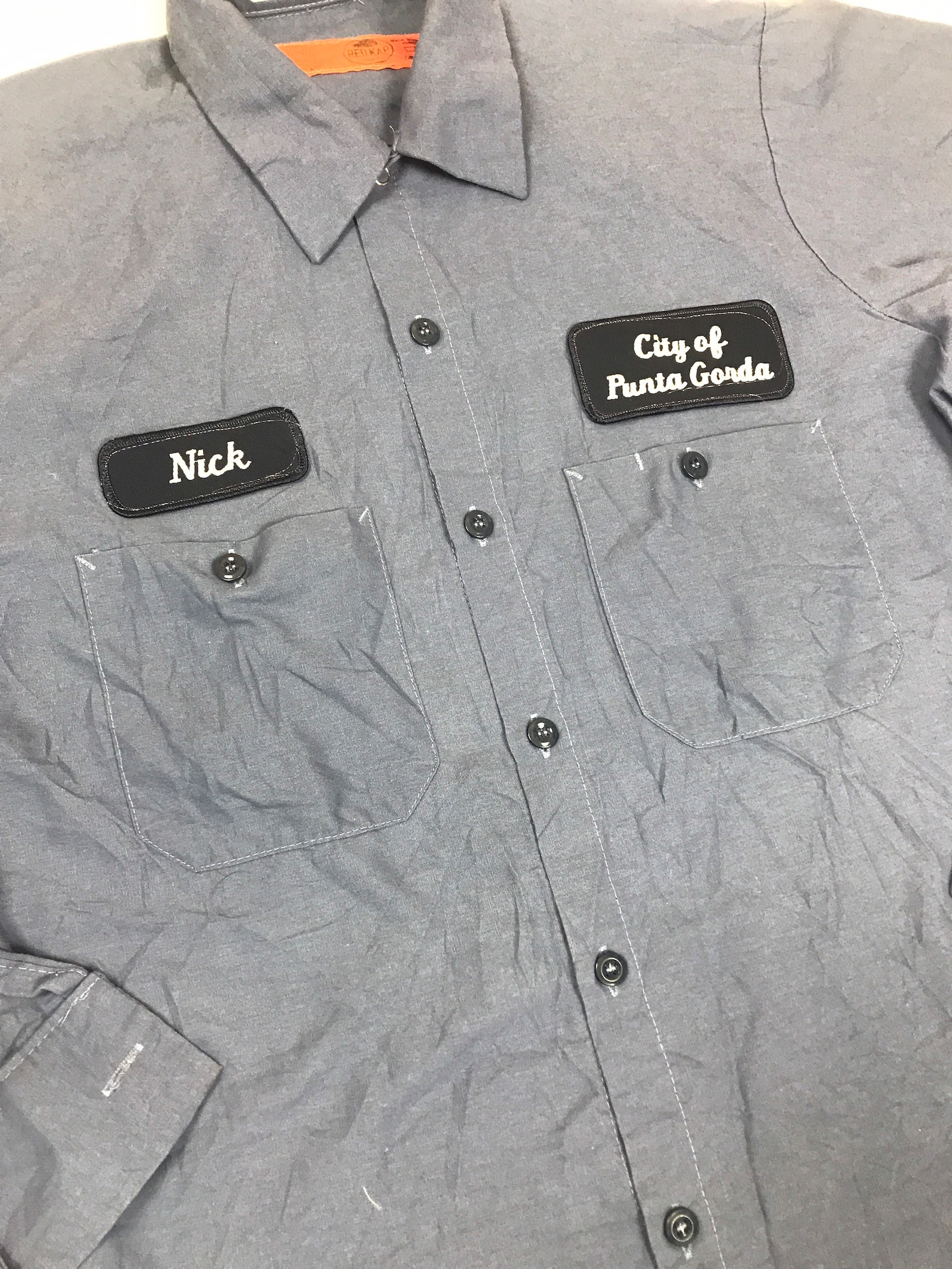 Vintage 80s USA Distressed Blue Chore Workwear Workers Shirt Nick City ...