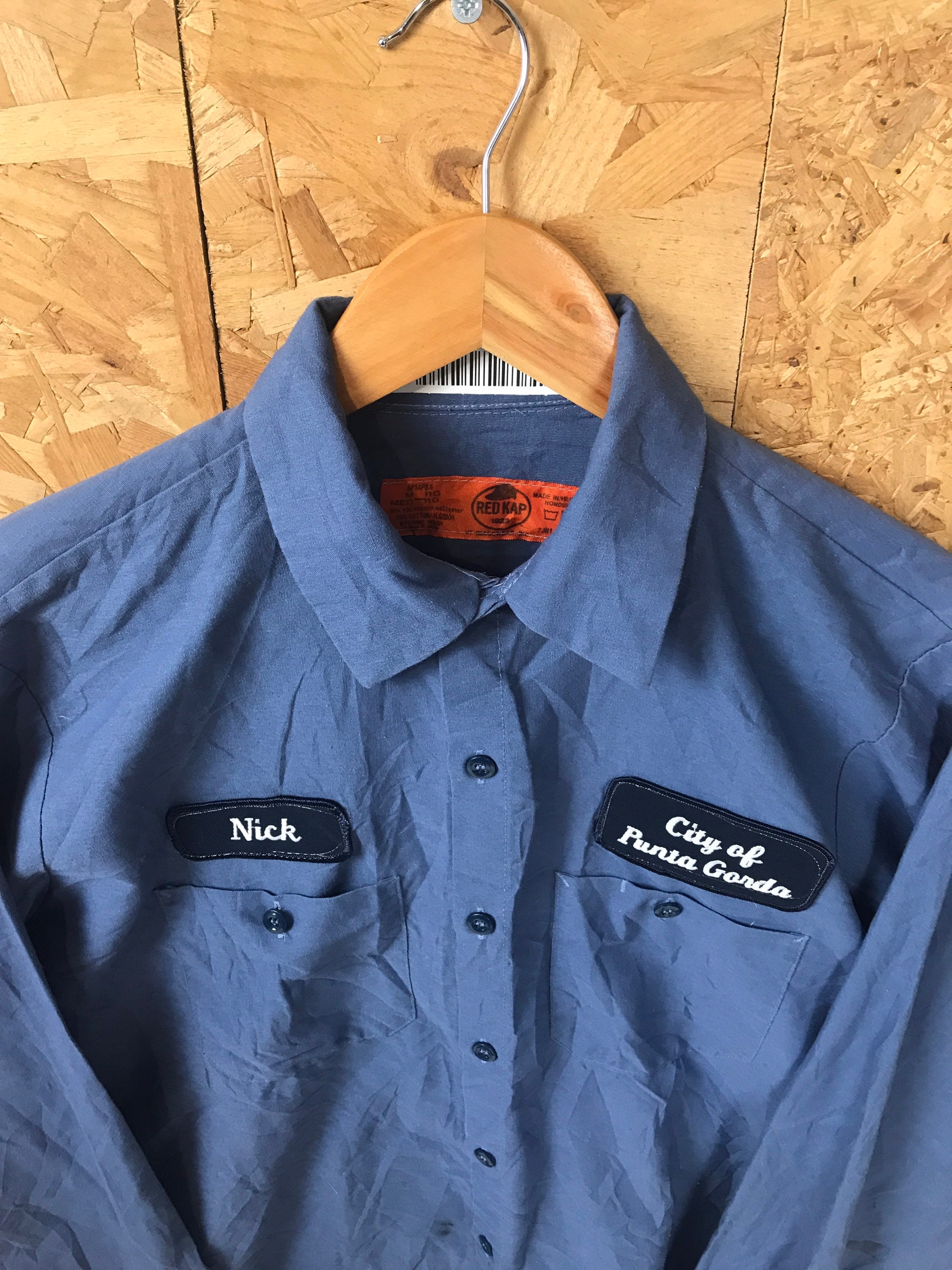 Vintage 80s USA Distressed Blue Chore Workwear Workers Shirt Nick City ...