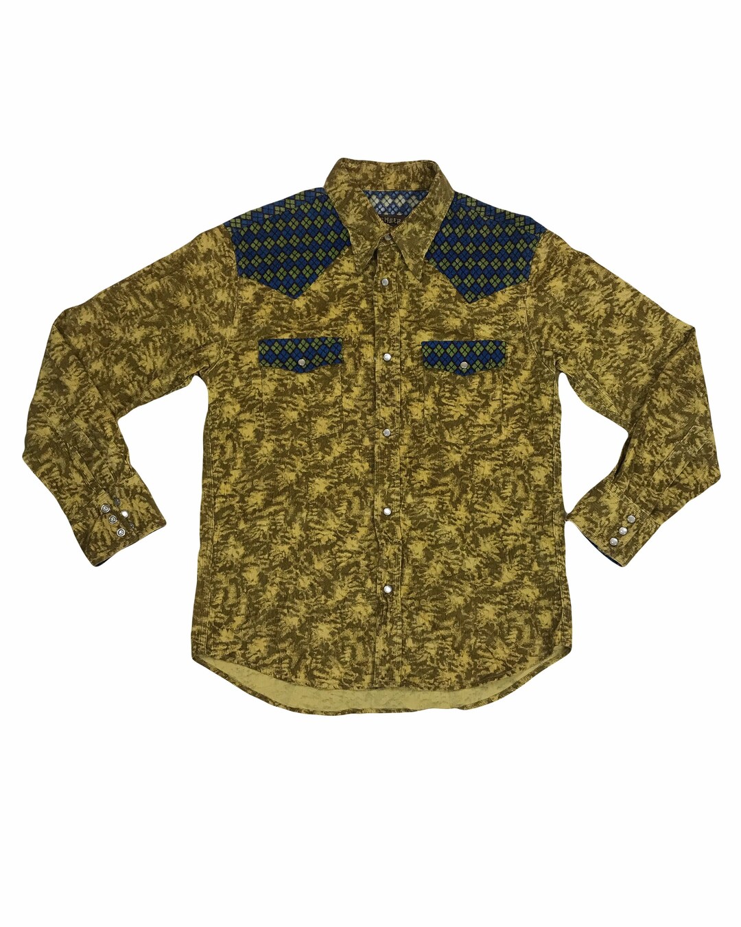 Vintage 90s Crazy Mustard Yellow Blue Check Corduroy Western Cowboy ...