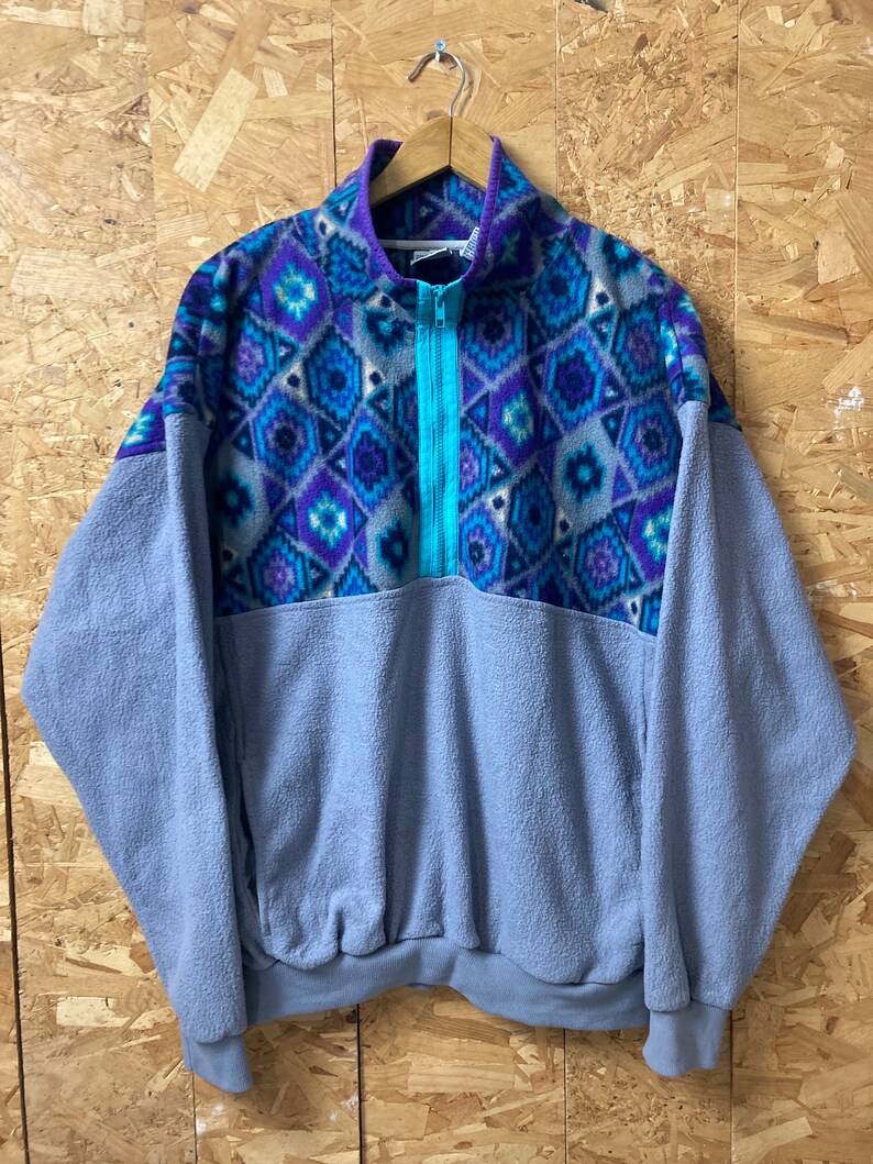 Vintage 80s Quarter Zip Purple Grey Aztec Nordic Ski Crazy Pattern ...