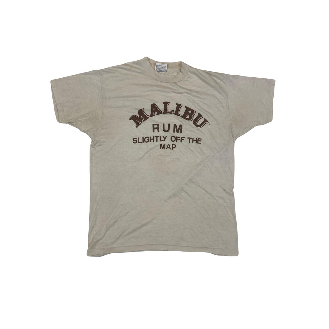 Vintage 80s Light Beige Brown Malibu Rum Souvenir Single Stitch Quirky ...