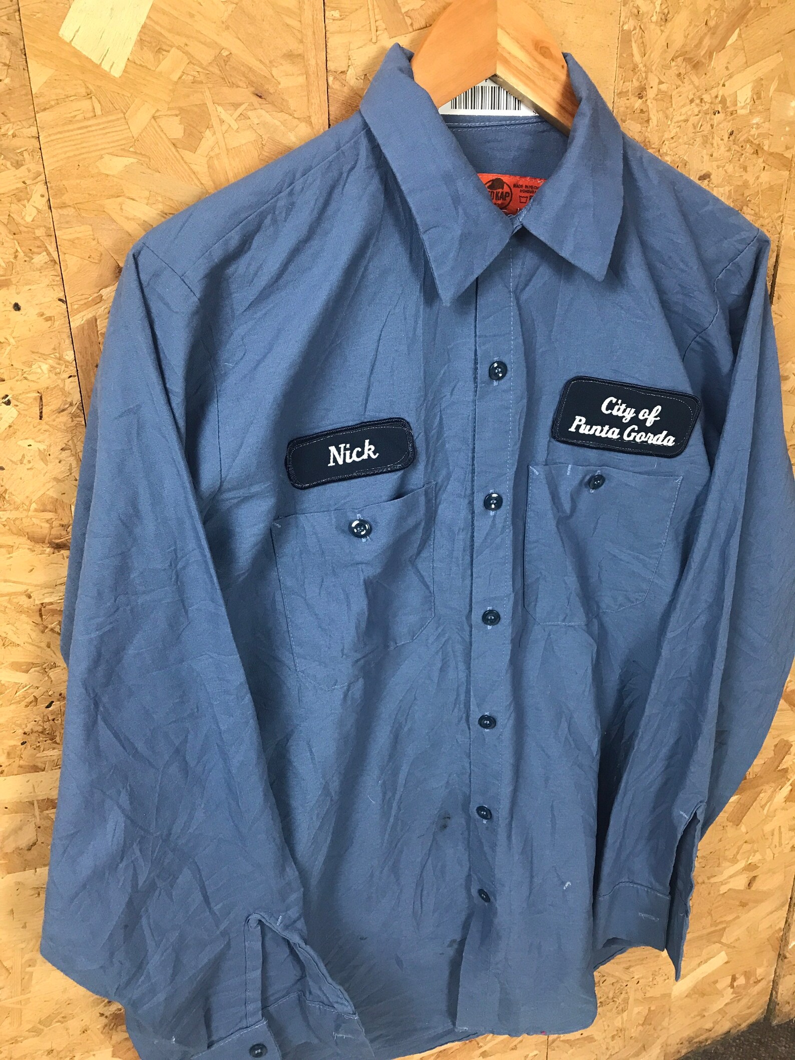 Vintage 80s USA Distressed Blue Chore Workwear Workers Shirt Nick City ...