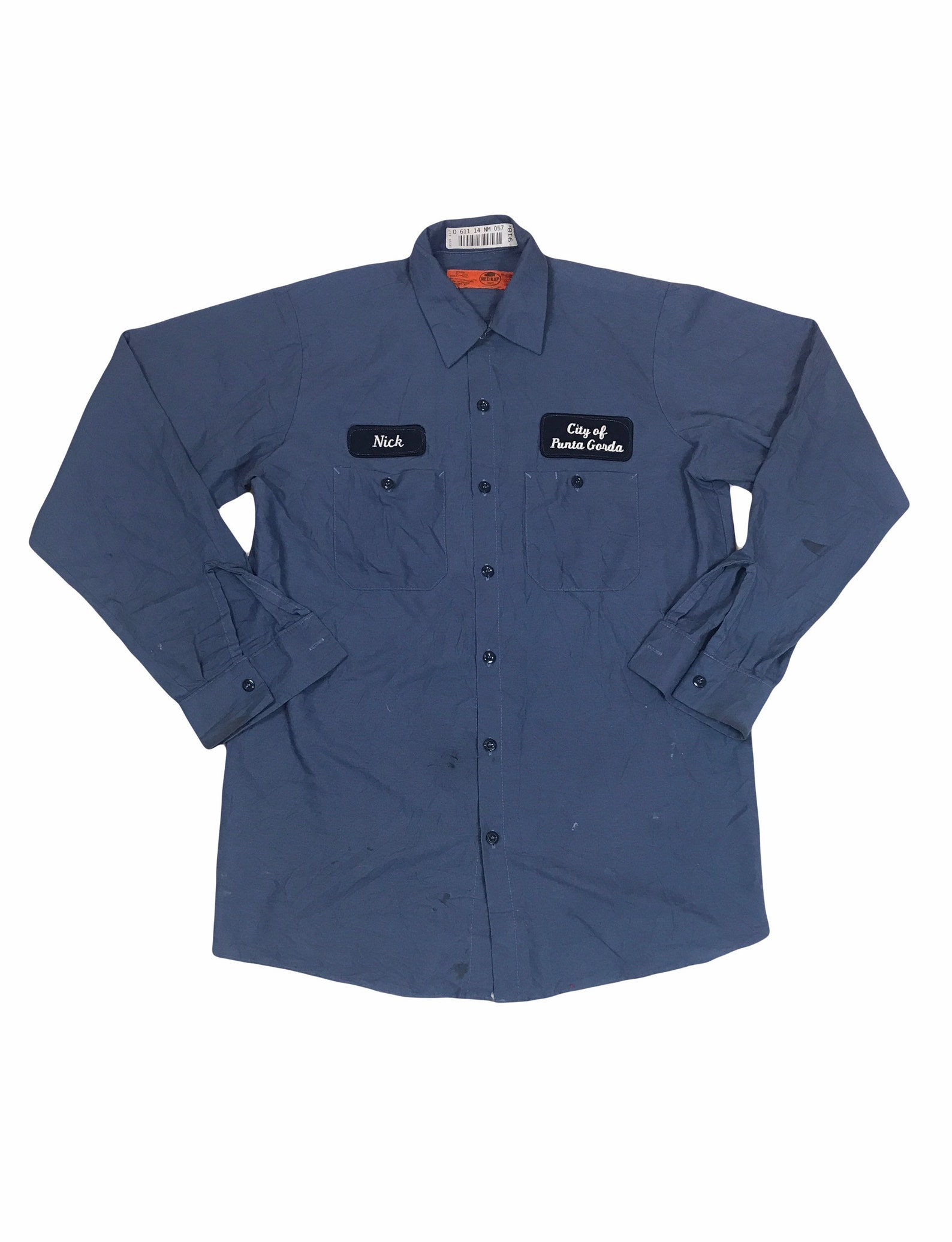 Vintage 80s USA Distressed Blue Chore Workwear Workers Shirt Nick City ...