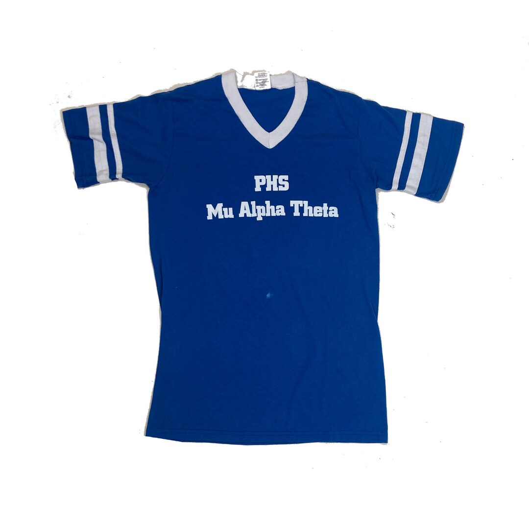 Vintage Blue PHS Alpha Theta USA Souvenir College Sports V-neck T-shirt ...