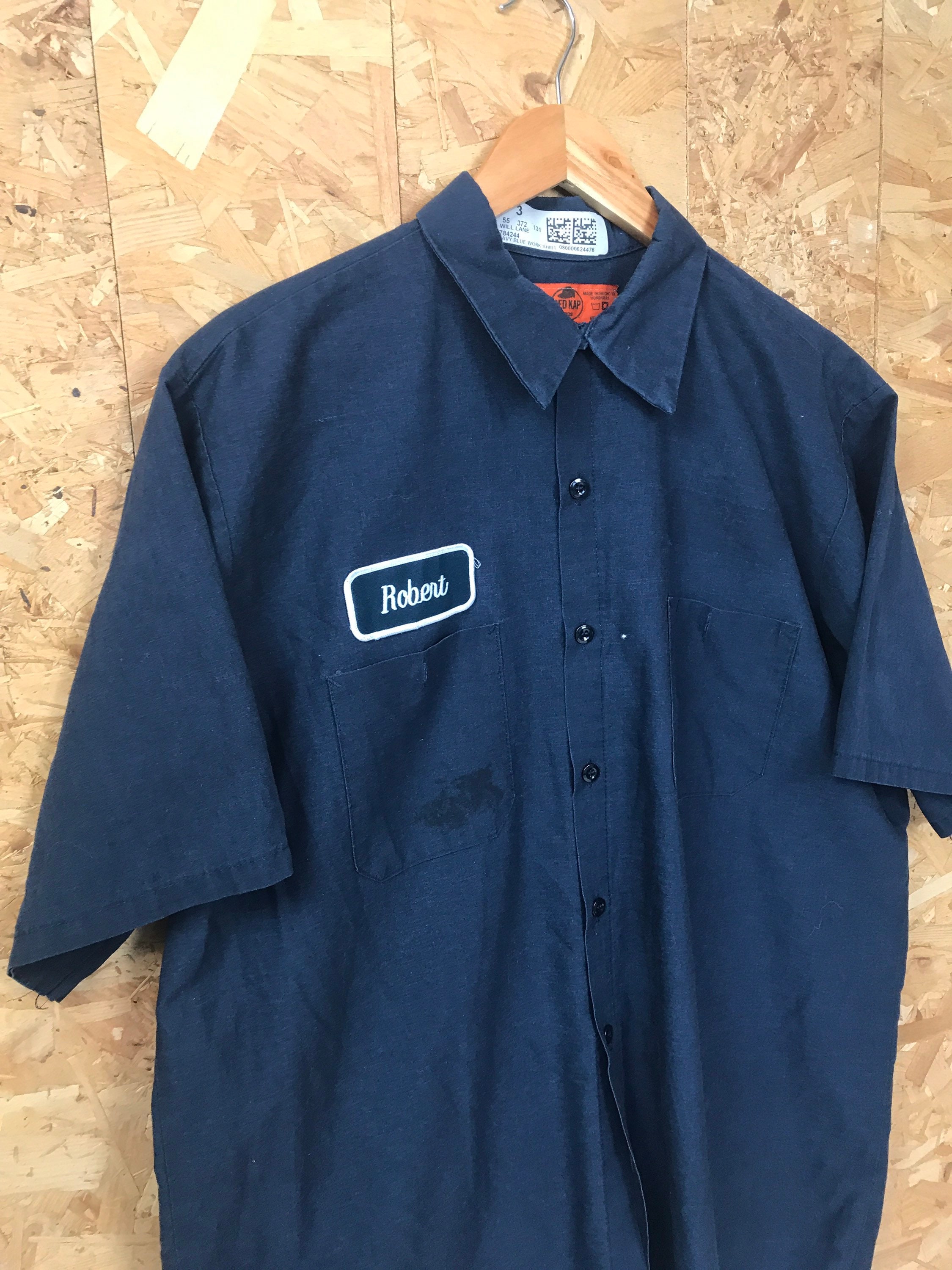 Vintage 90s USA Chore Workwear Factory Driver Navy Blue Shirt Robert ...